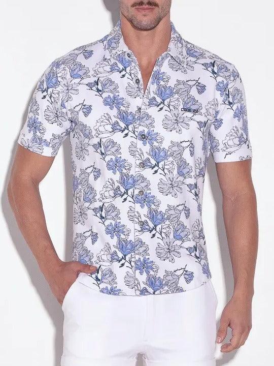 code 22 slim fit stretch shirt floral powder blue -Fullkit.com